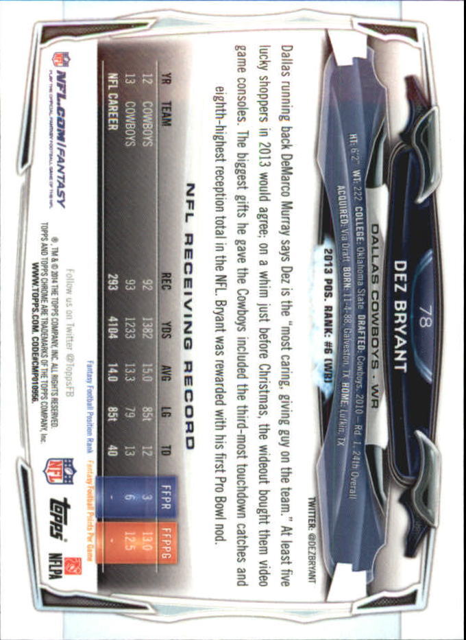 2014 Topps Chrome Mini Football Card #78 Dez Bryant | eBay