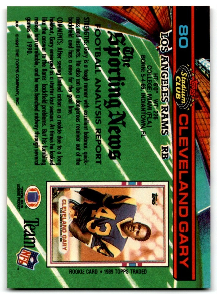 1991 Stadium Club Cleveland Gary Los Angeles Rams #80 | eBay