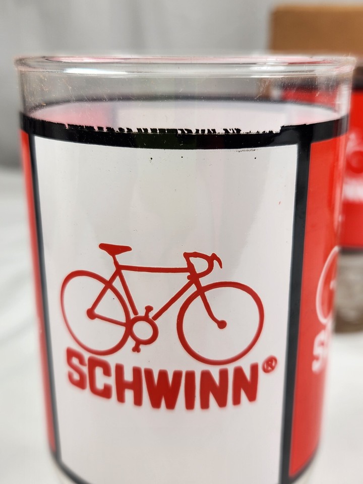 6 Vintage Schwinn Drinking Glasses 10 Speed Racer Touring Bike RARE w ...