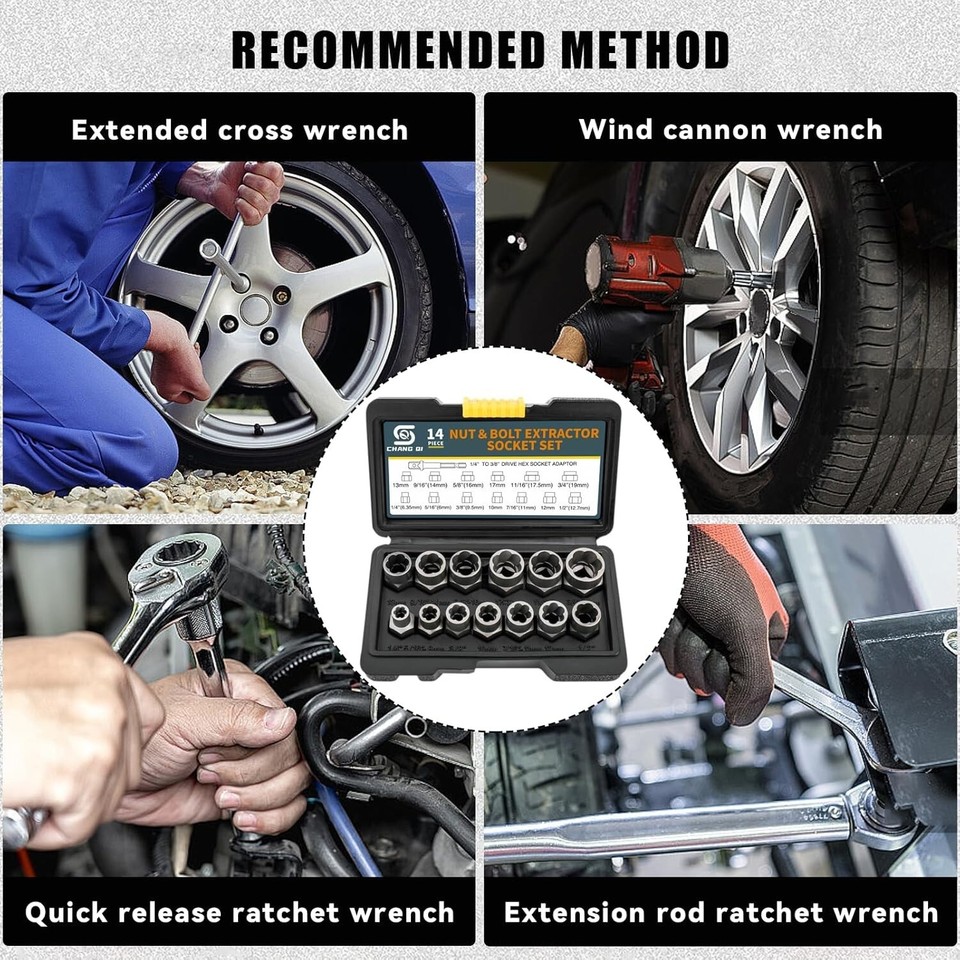 14 Pcs Nut & Bolt Extractor Kit, of Bolt Removal Tool Set, Extractor ...