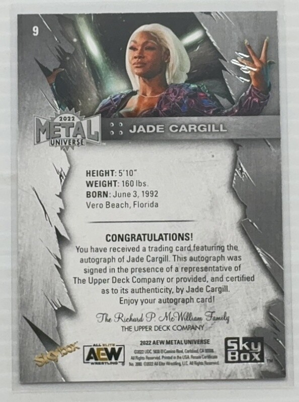 2022 AEW Skybox Metal Universe Jade Cargill Gold Autograph Auto # 1/1 ...