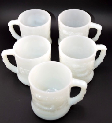 BC Comics Grog Fire King Set Of 5 Milk Glass Mug Johnny Hart Caveman ...