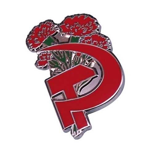 Floral Hammer and Sickle Silver Red Enameling Communist Pin Broach ...