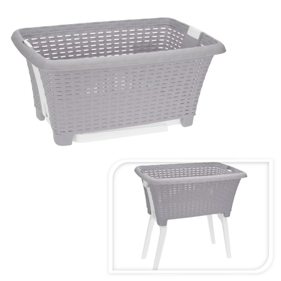 Large Laundry Washing Basket Folding Legs Plastic Rattan Clothes ...