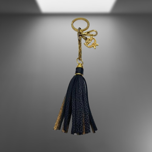 MCM Tassel Bag Charm Black Gold Brand Logo Keychain K… - Gem