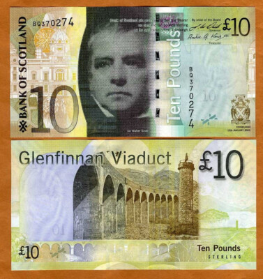 Scotland, Bank of Scotland, 10 pounds, 2009, P-125b, UNC Walter Scott ...