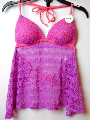Hula Honey LILAC/GINGER Molded Crochet Halter Tankini Swim Top, US X ...
