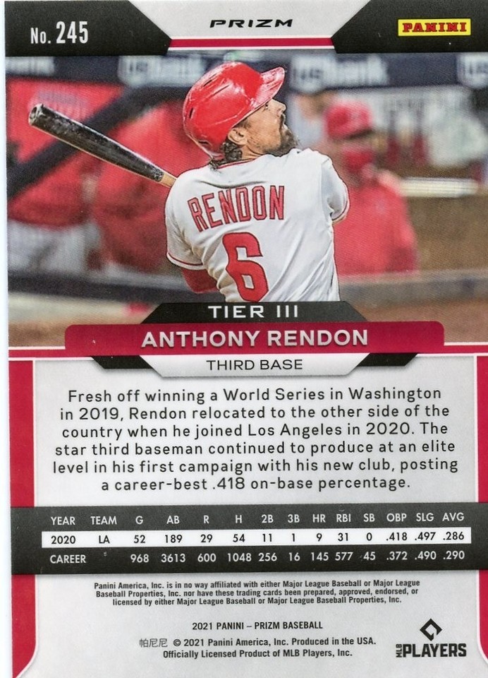 2021 Panini Prizm ANTHONY RENDON Red White Blue #245 Los Angeles Tier ...