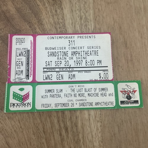 1997 311 Concert Ticket Stub w/ Fishbone Sandstone Amphitheatre 9/20 ...