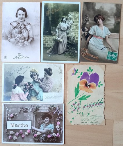 CPA x 6 * FANTAISIE prénom Catherine Nicolas Jeanne Marthe Rosette ...