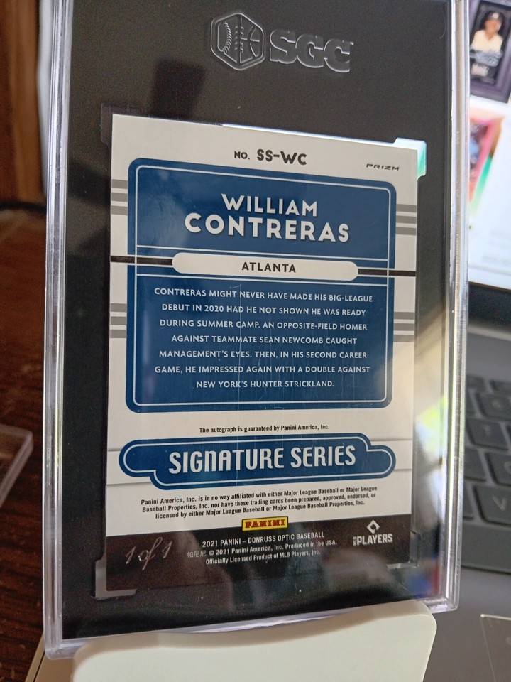 William Contreras 2021 Donruss Optic GOLD 1/1 Auto Signature Series SGC ...