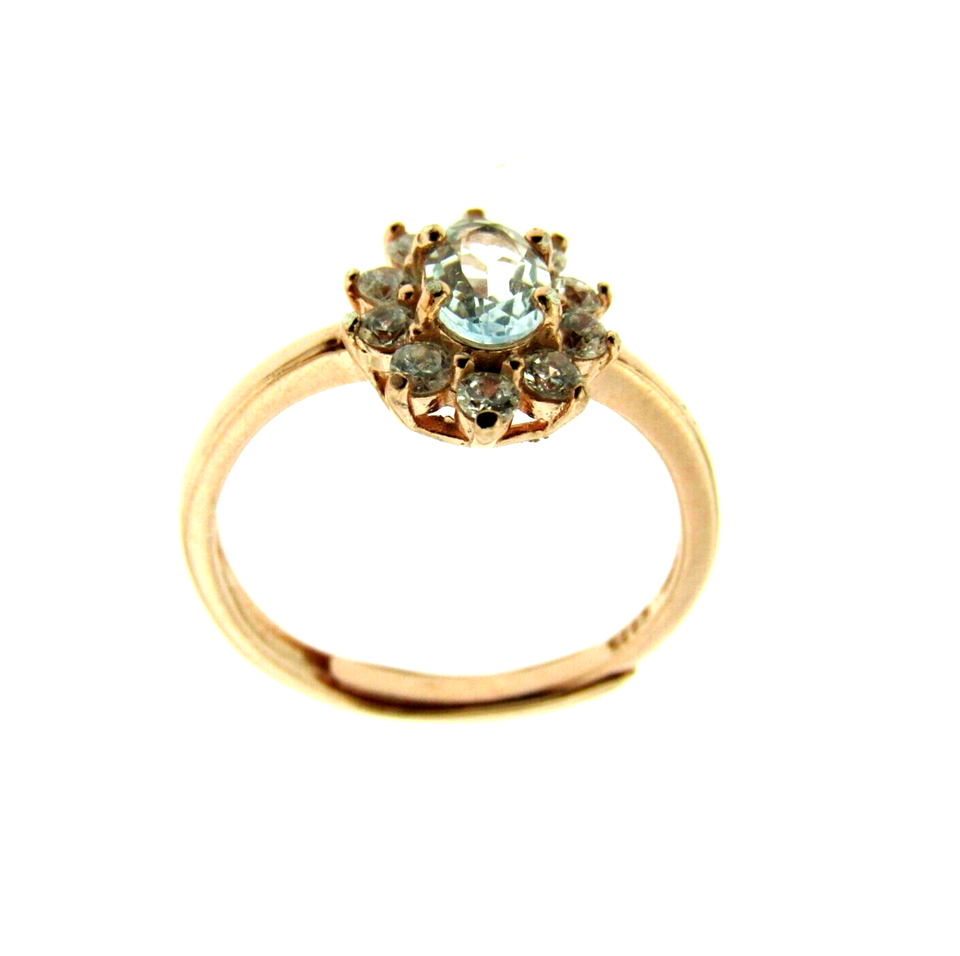 Natural Aquamarine Halo Ring Rose Gold over 925 Sterling Silver One ...