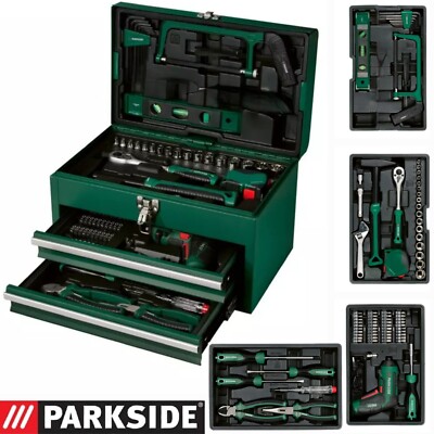 Parkside 86 Piece Tool Box Kit with Cordless Screwdriver - 86 Piece ...