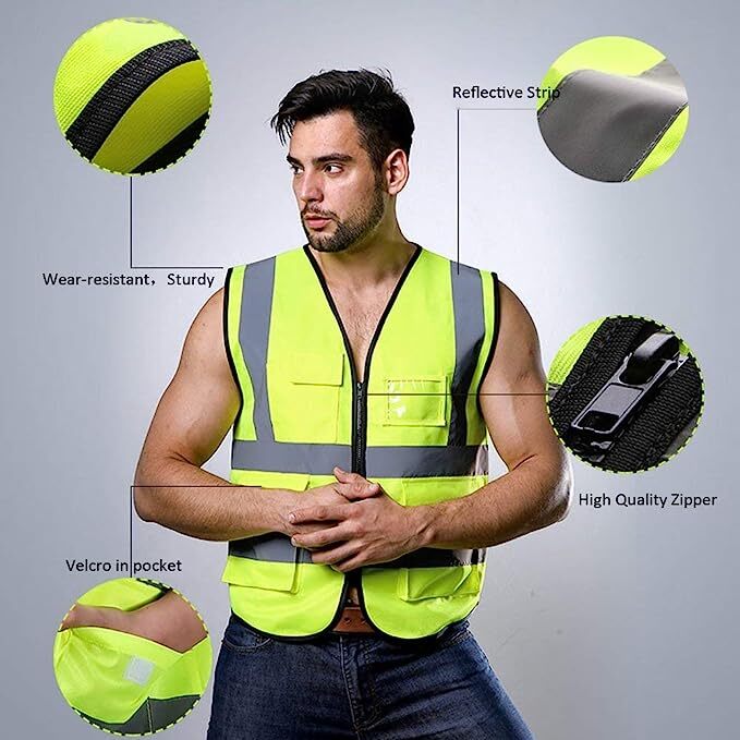 High Visibility Vest Reflective Safety Vest with Zipper & 5 Pockets ...