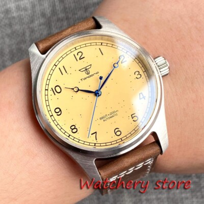 Yellow Dial Tandorio Pilot 39mm Japan NH35A 200M Waterproof Diving Mens ...