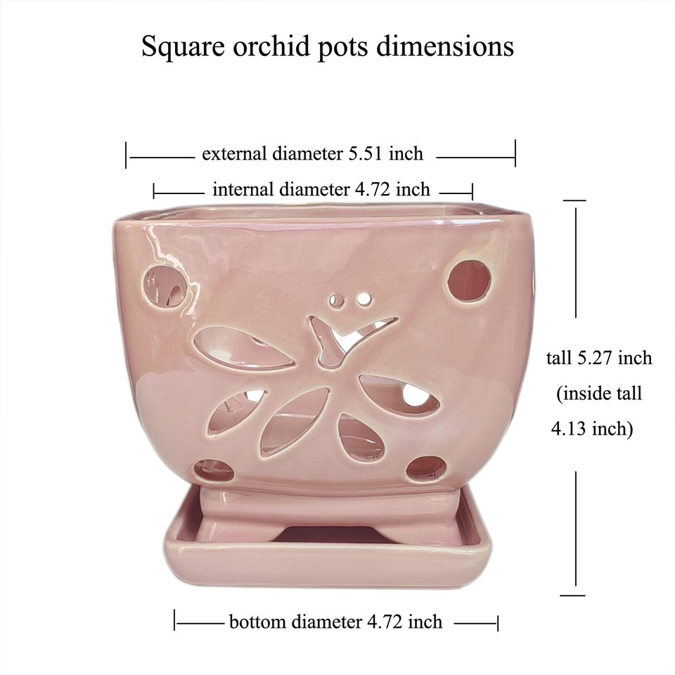 Orchid Pots Holes Square Ceramic Planter 5.5 Inch Pink | eBay