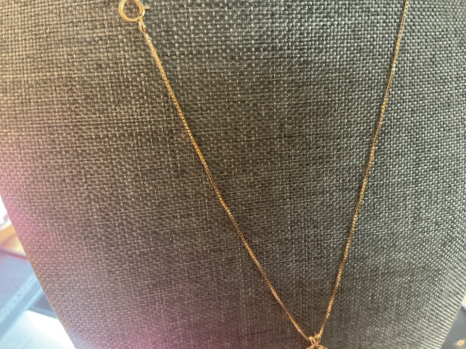 SOLID 14KT YELLOW GOLD 24 INCH BOX CHAIN WITH BLUE STONE 2.77 GRAMS ...