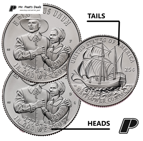 1776-2026 P&D Semi-Quincentennial Mayflower Compact Quarters 2 COINS ...