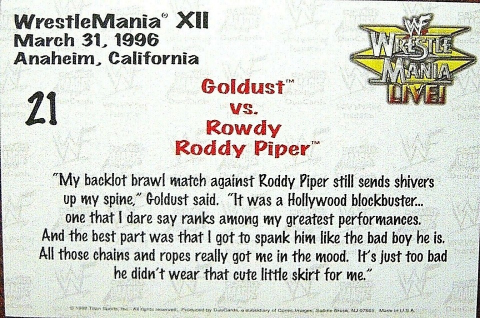 WWF WrestleMania XII Goldust vs. Rowdy Roddy Piper Photocard (March 31 ...