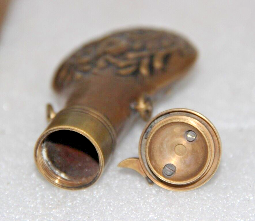 Vintage Victorian Look Brass Engraved Gun Powder Bottle, Flask - 13985 ...