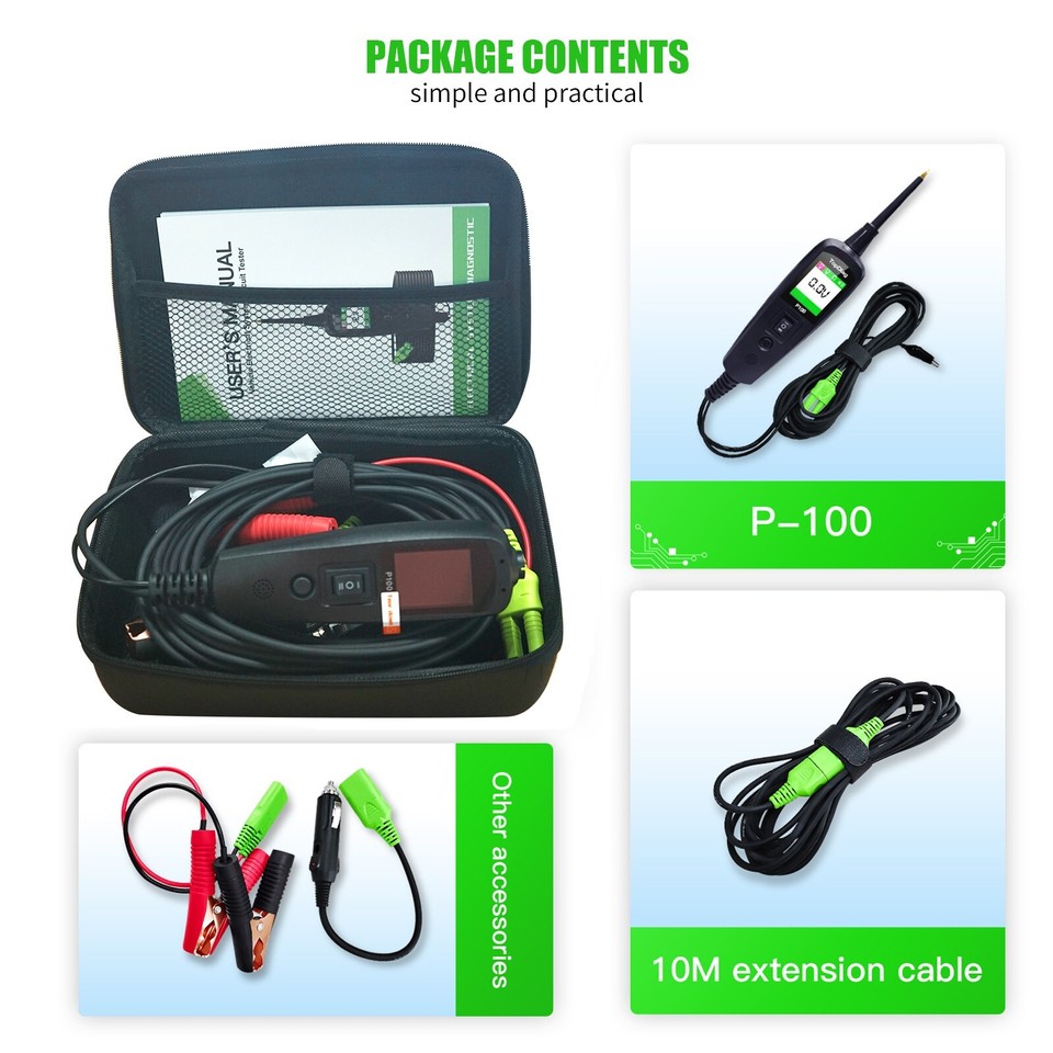 TopDiag P100 12V 24V Car Electrical Circuit Tester Power Probe with 10M ...
