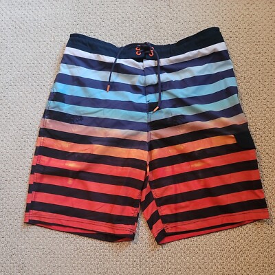 Speedo Mens Swim Shorts Size Large Blue Orange Multicolor Stripe Built ...