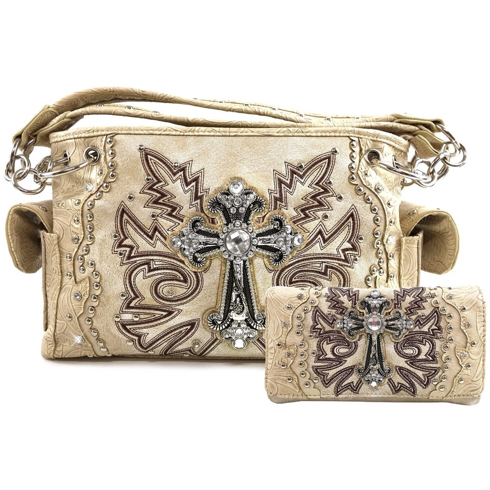 Justin West Classic Floral Geometric Embroidery Cross Conceal Carry ...
