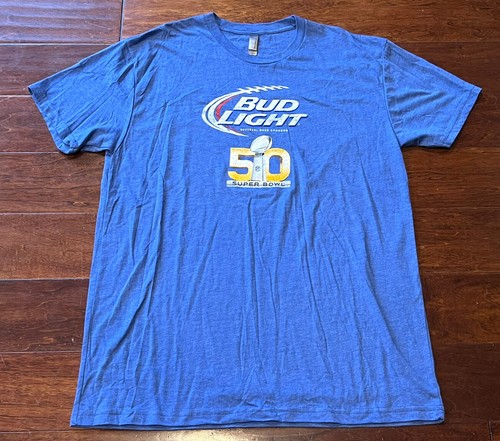 Budweiser Bud Light Blue Super Bowl 50 Mens XL Beer Sponsor Chest Logo ...