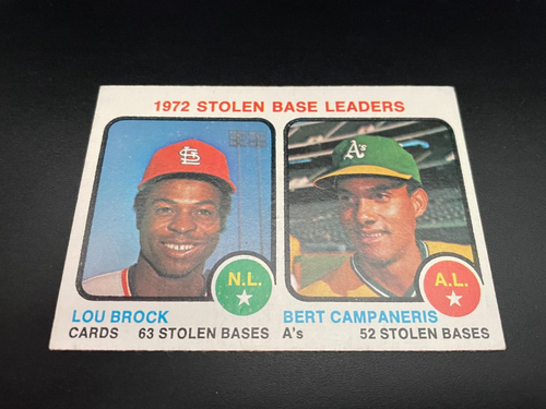 1973 Topps #64, 1972 Stolen Base SB Leaders Lou Brock, Bert Campaneris ...
