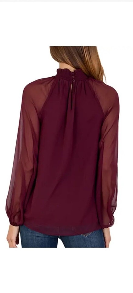 Joie Women's Long Sleeve Smocked Top Deep Wine Small | eBay