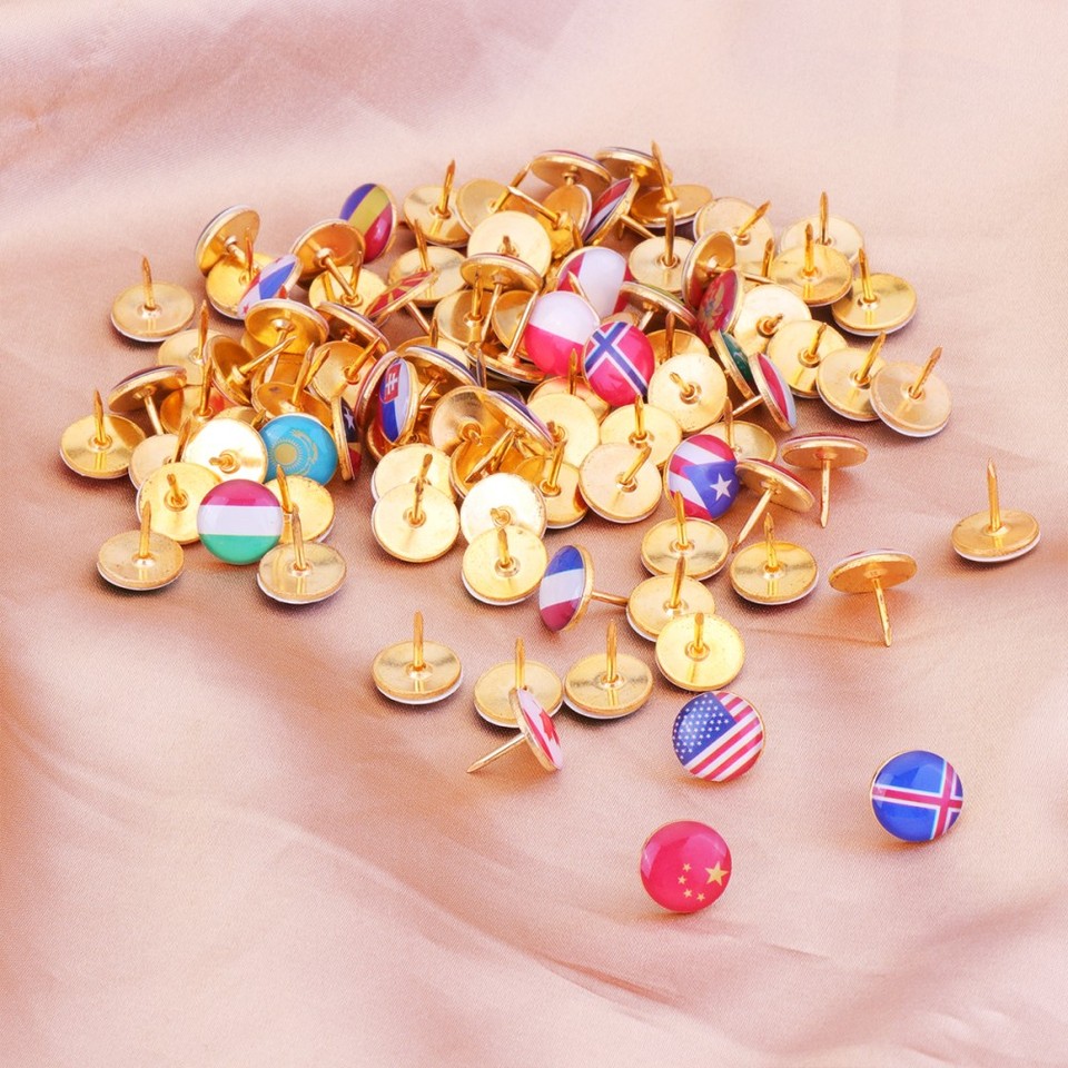 100 Pcs Decorative Thumb Tacks Travel Map Country Flag Pin Creative ...