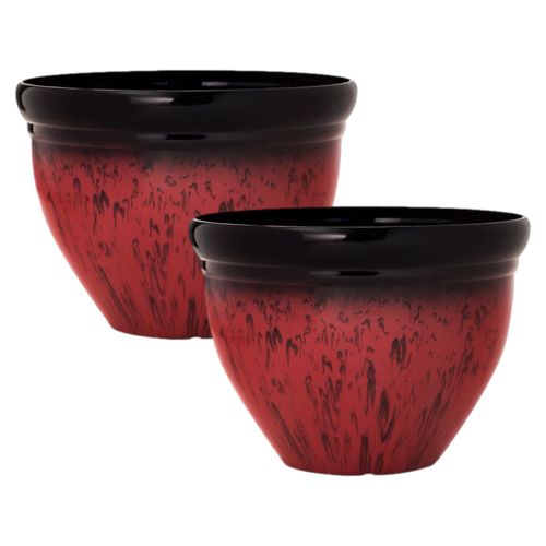 2Pc Round Plastic Drip Red Plant Pots 23cm Bell Planters Squat 4L ...