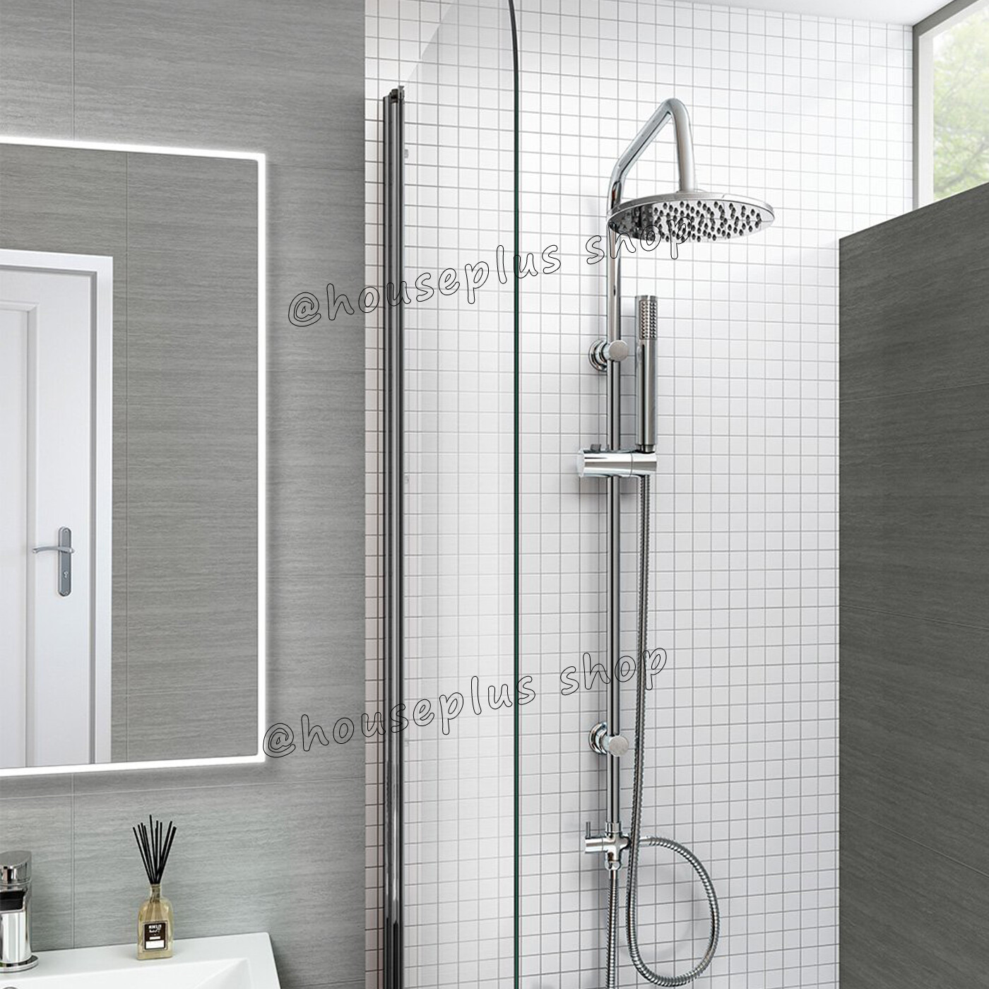 RAINFALL SHOWER KIT TWIN HEAD CHROME FIXED HEAD RISER RAIL WITH BATH ...