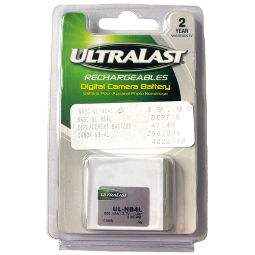 UltraLast Rechargeables Canon Digital Camera Battery UL-NB4L Sealed ...