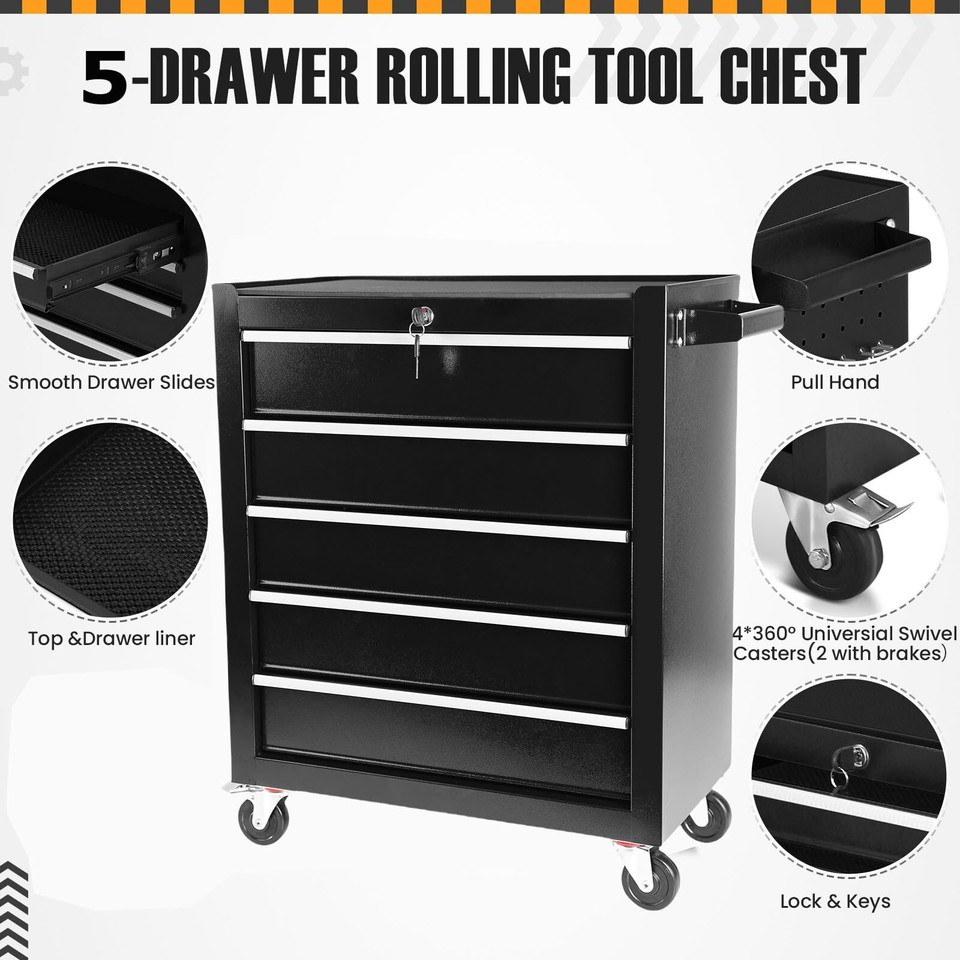5-Drawer Rolling Tool Chest Tool Box Lockable Storage Cabinet Tool Cart ...