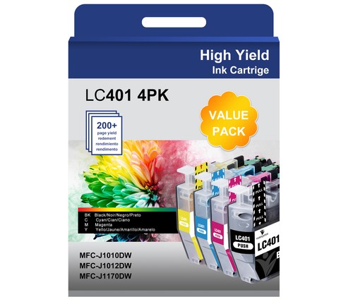 4PK LC401 LC-401 Ink Cartridges for Brother MFC-J1010DW MFC-J1012DW MFC ...
