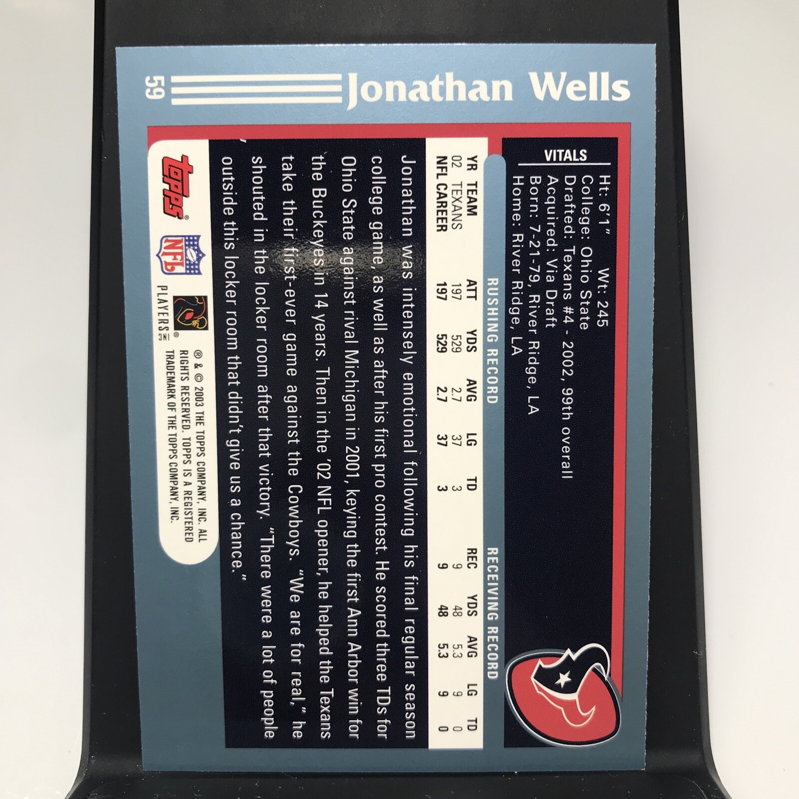 2003 Topps Jonathan Wells Houston Texans #59 | eBay
