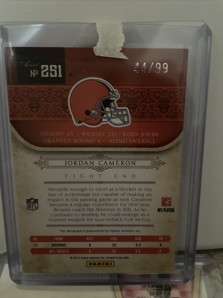 2012 NATIONAL TREASURES AUTO AUTOGRAPH JORDAN CAMERON ROOKIE CARD #44/ ...