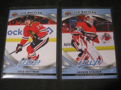 COLE GUTTMAN/JAXSON STAUBER 2-CARD BLACKHAWKS LOT 2023-24 UD MVP Ice ...