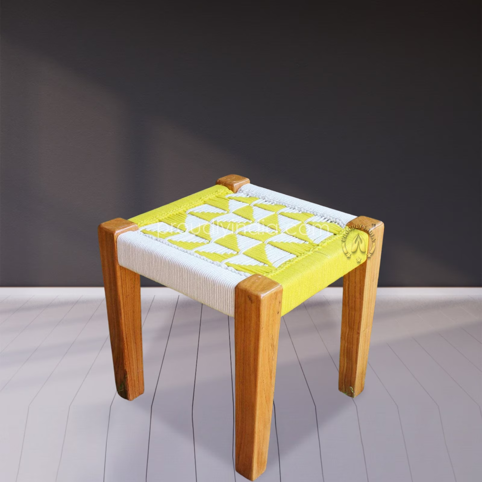 ProudlyIndia Traditional Pidha, Wooden Stool, Handmade Jute chowki ...