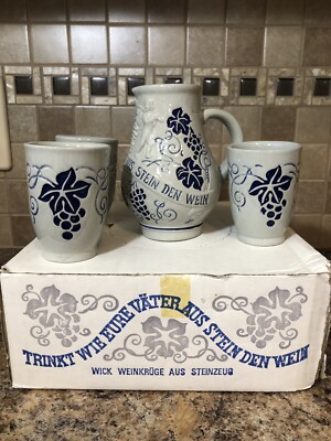 German Wick-Werke Gray Blue Pottery Wine Jug Pitcher Vintage With 3 ...