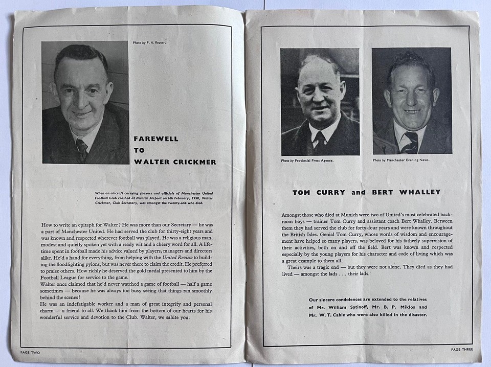 Manchester United v Sheffield Wednesday 1st game Munich Blank Team Page ...