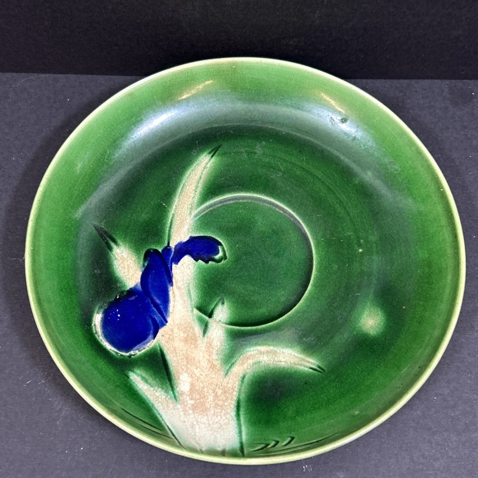 Japanese Antq Tea Cup & Saucer Bowl Awaji Pottery Blue Iris Arts Crafts ...
