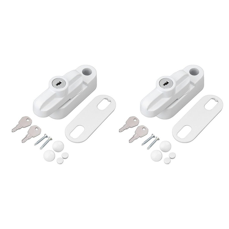 2 PCS Window Lock Set Door And Window Safety Latch Aluminum Alloy White ...