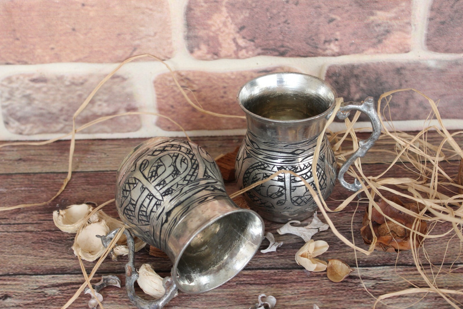 SET OF 2 Traditional Turkish Copper Handmade Masrapa / Tankard Stoup ...