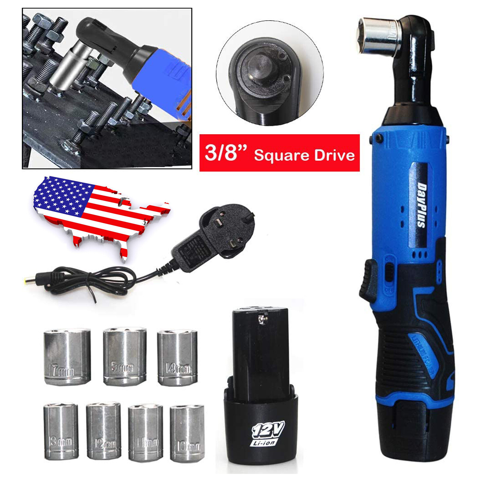 Right Angle Cordless Impact Wrench Li-ion Impact Driver Nut Gun + 2Pc ...