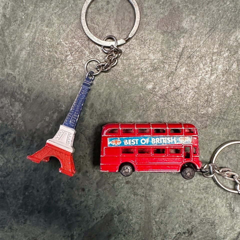 London Bus & Paris Eiffel Tower Keychains Britain England France ...