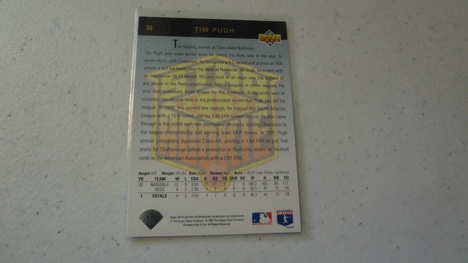 1993 UPPER DECK # STAR ROOKIE TIM PUGH # 26 BASEBALL CARD | eBay