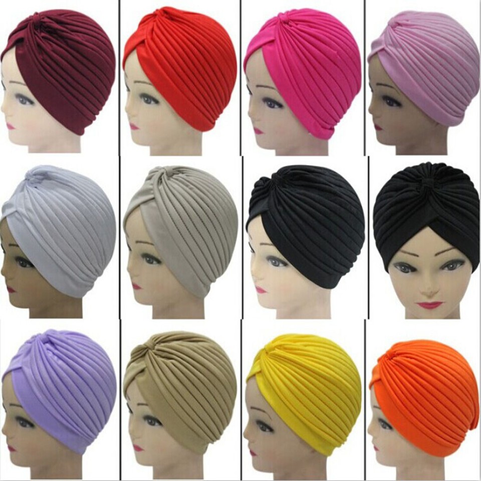 Plain Stretchy Ladies Chemo Turban Indian Cloche Trendy Fashion Pleated ...