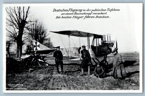 Poland Postcard German Aircraft Anchored to a Tree Stump c1920's WW1 ...